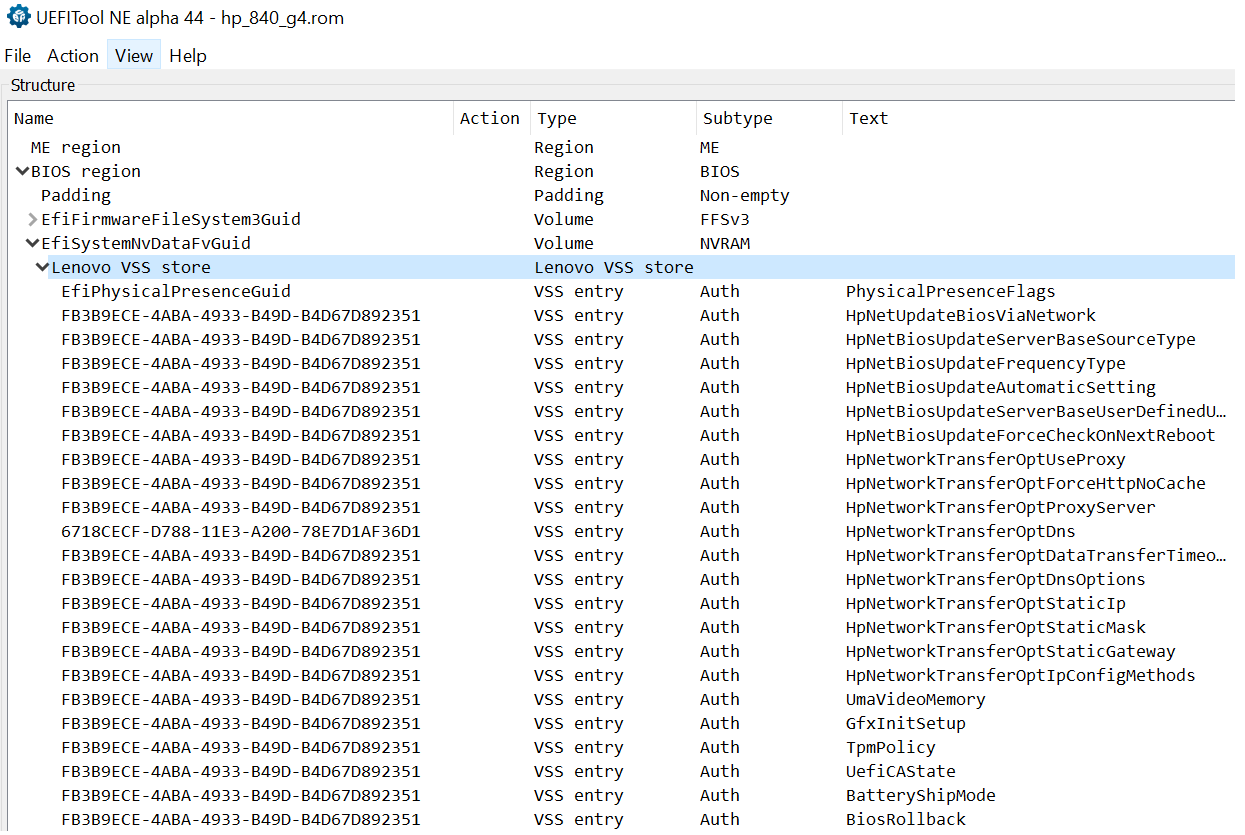 NVRAM parsing hp elitebook 840 g4 · Issue #93 · LongSoft/UEFITool · GitHub