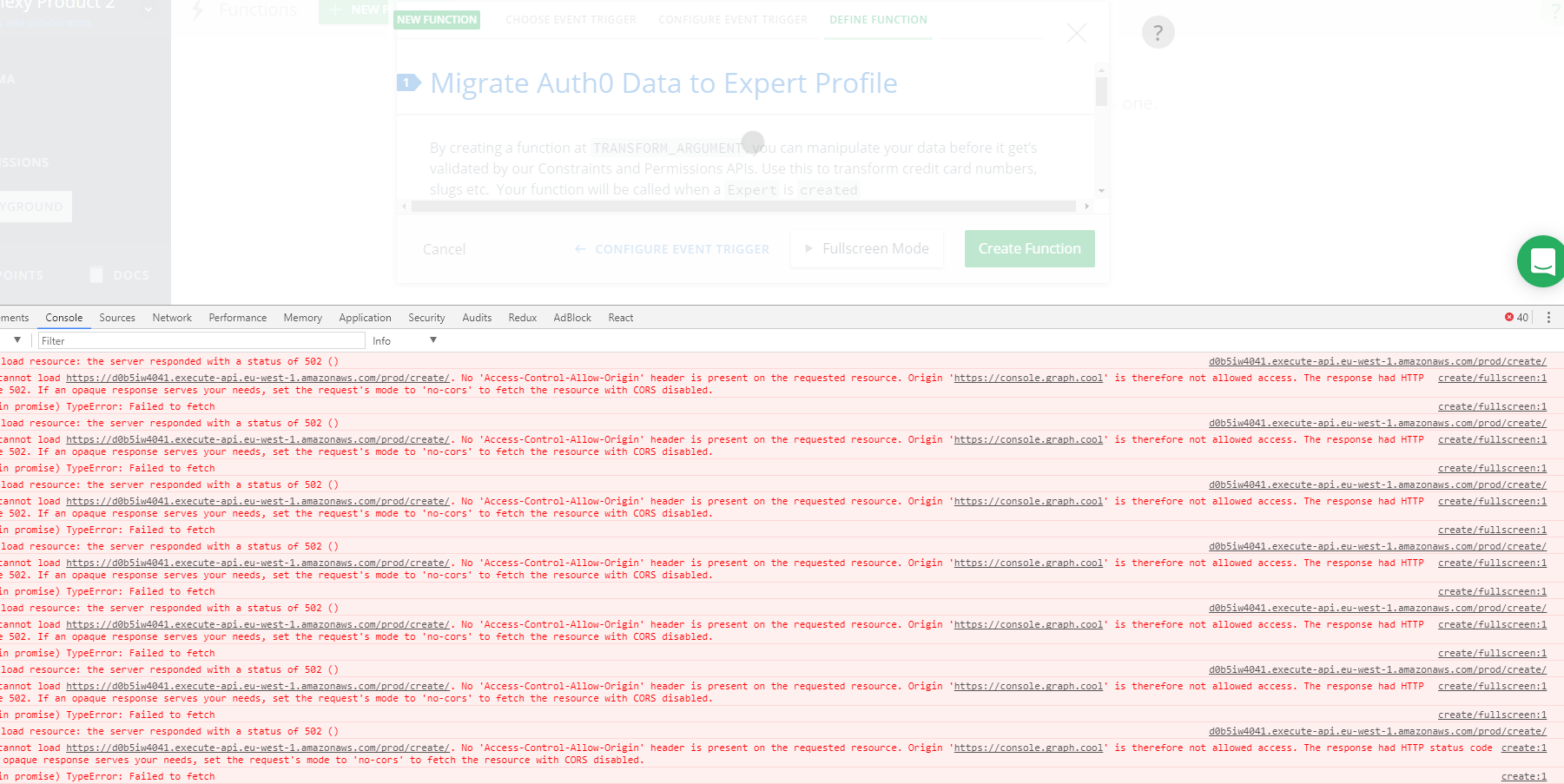 Saving A Pipeline Function Callback Hangs Forever And Throws Cors Errors In Console For Aws