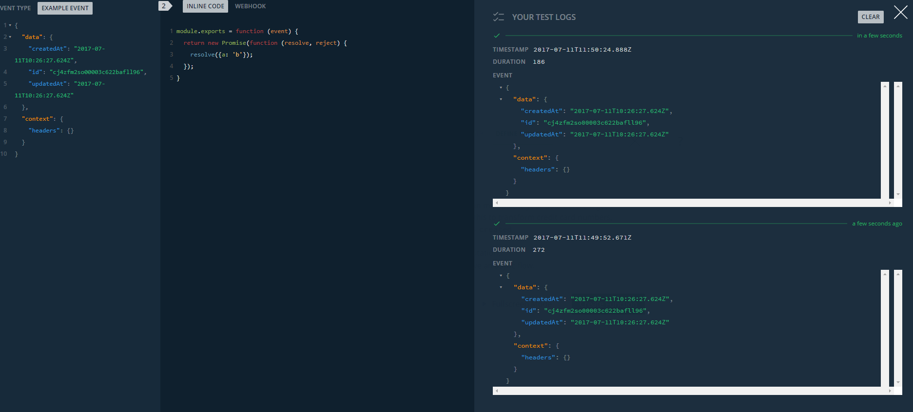 Saving a Pipeline function callback hangs forever and throws CORS errors in console for AWS ...