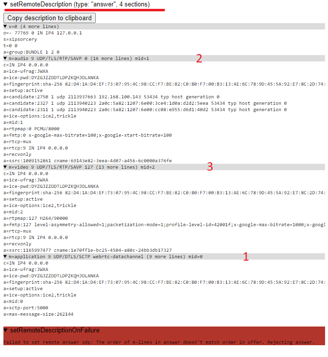 [6.0.8 issue] Failed to set remote answer sdp: The order of m-lines in answer doesn't match ...