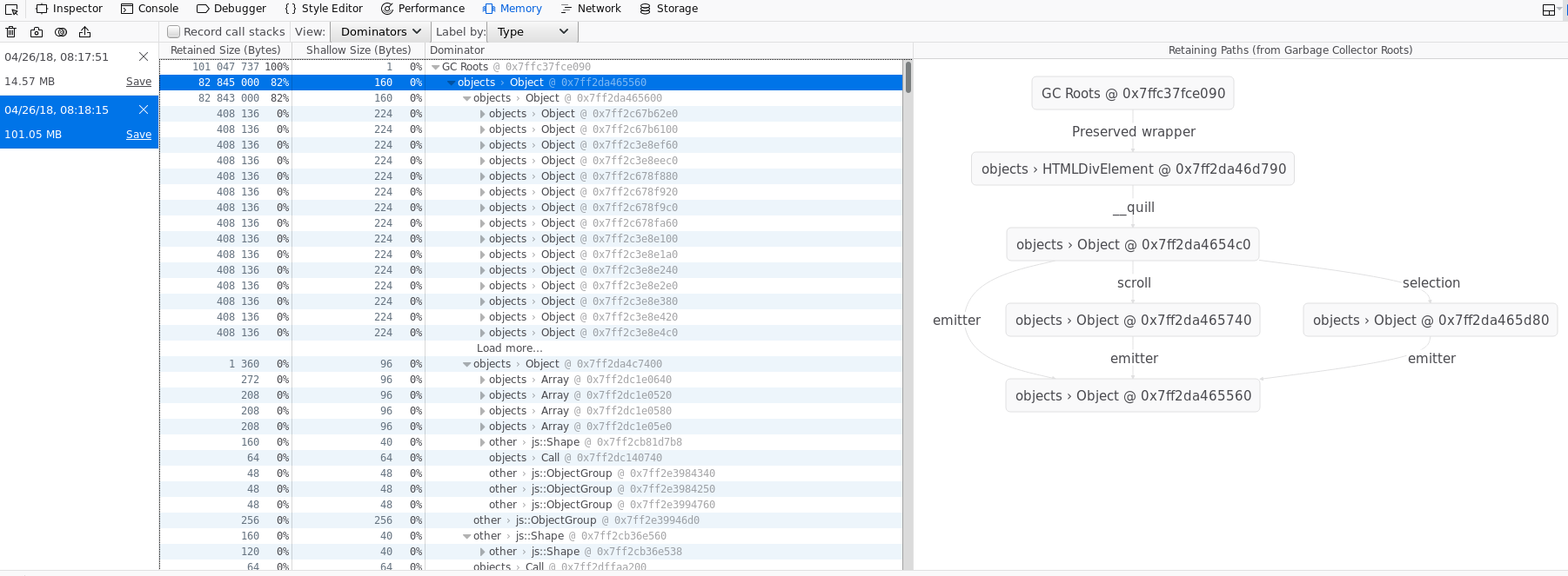 ng-quill or quill memory leak in Firefox in AngularJS 1.6 and uiRouter ...