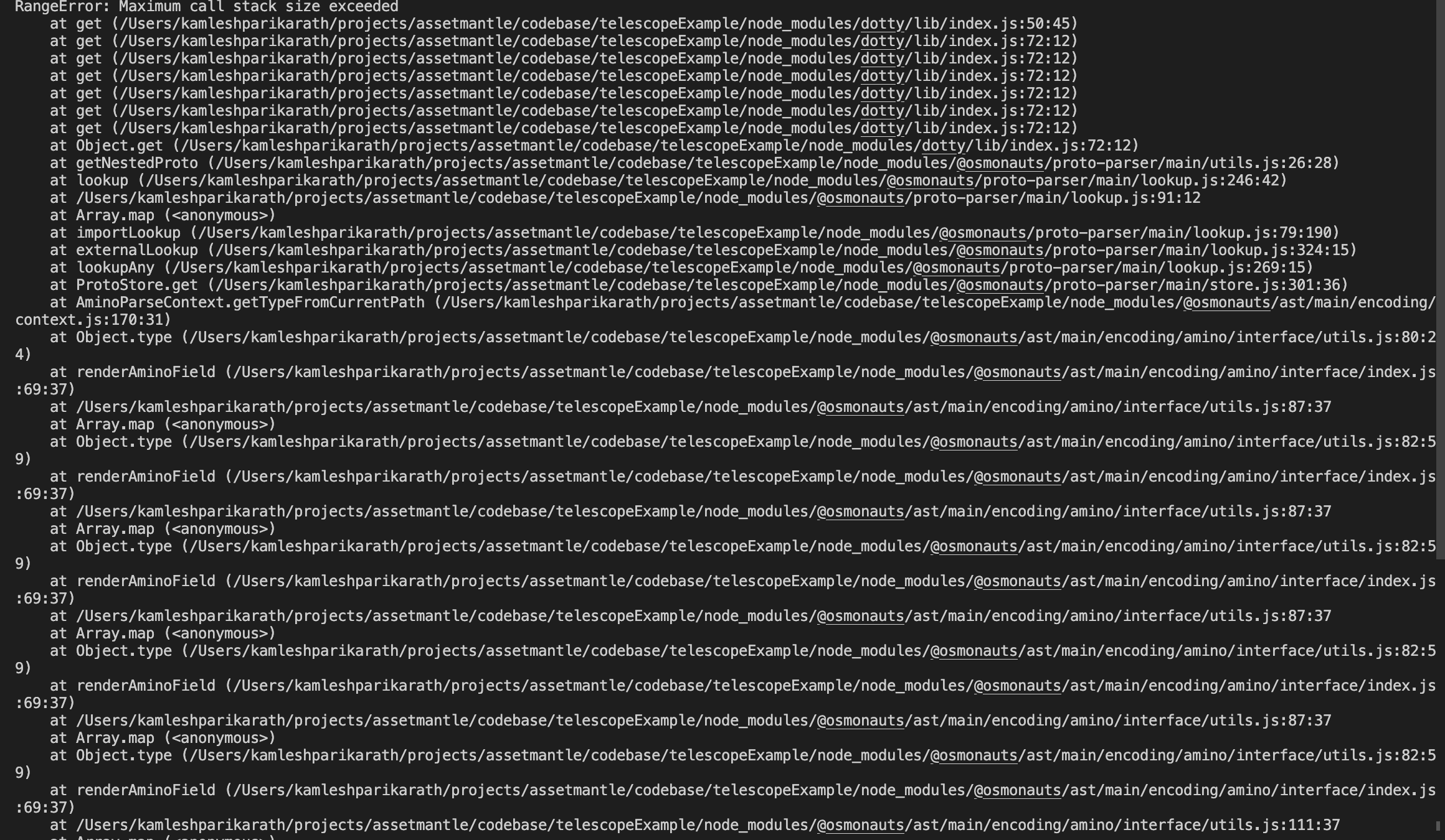 recursive lookup results in max callstack error · Issue #349 · hyperweb-io/telescope · GitHub