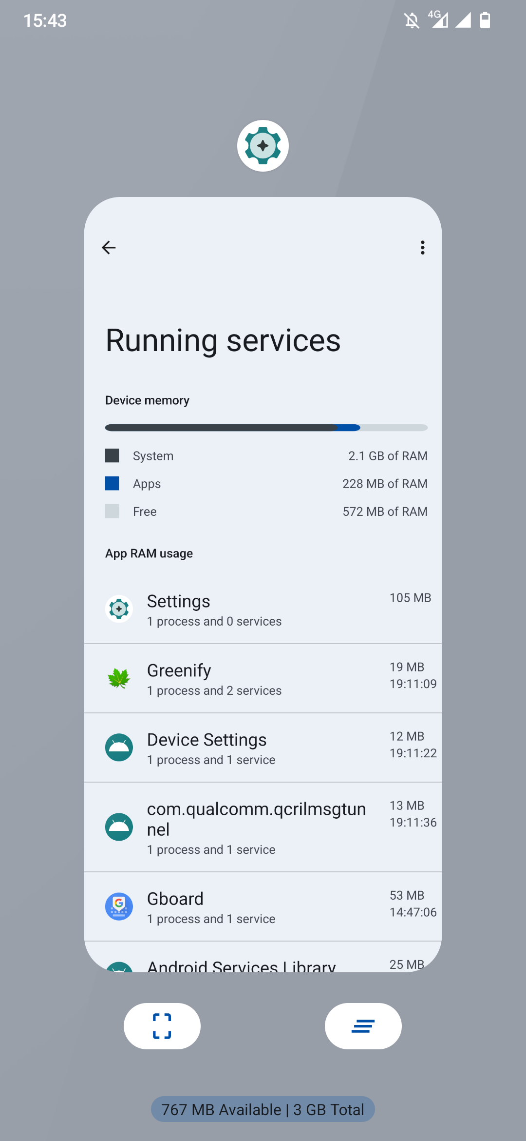 Launcher3: memory info in recent view is not consistent with the info in Developer options ...