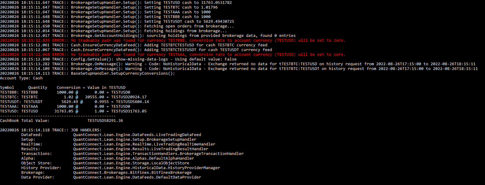 Critical issues with the Bitfinex Brokerage module: Faulty cash balance and errors on history ...