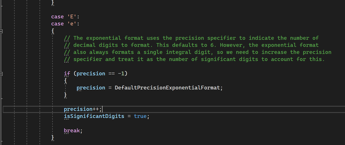 Parsing format string precision intends to validate for overflow but the check does not work ...