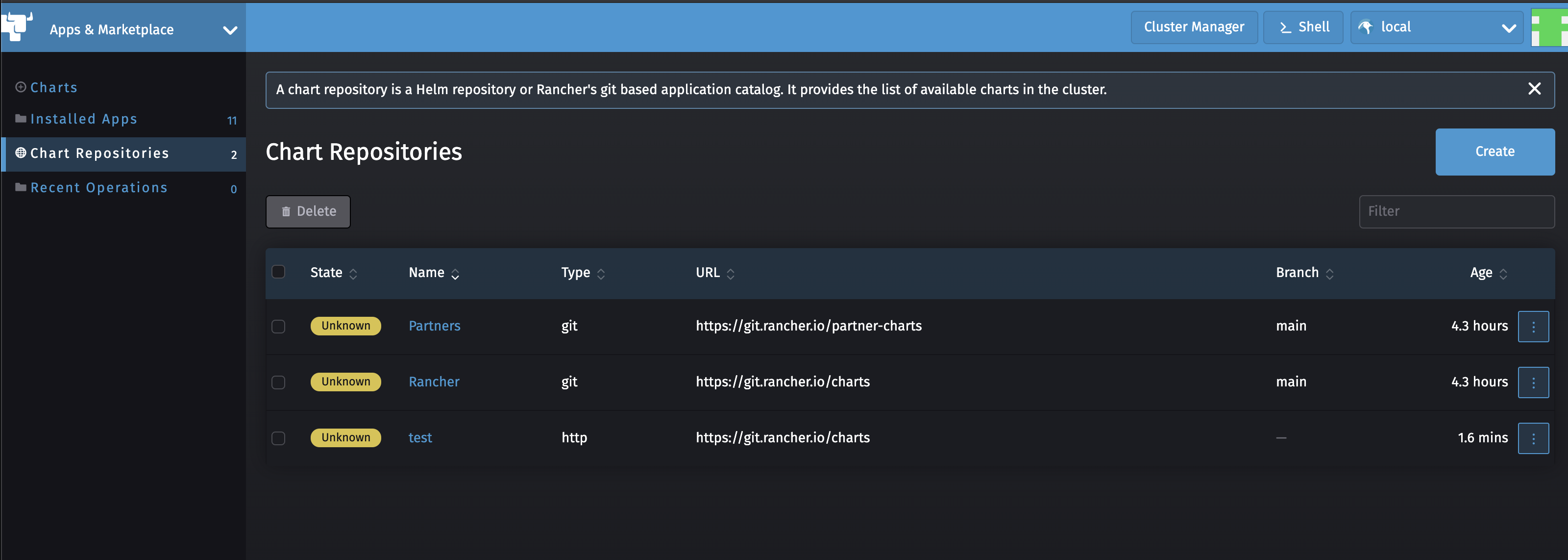 2.5.5 "There are no charts available, have you added any repos?" · Issue #2428 · rancher ...