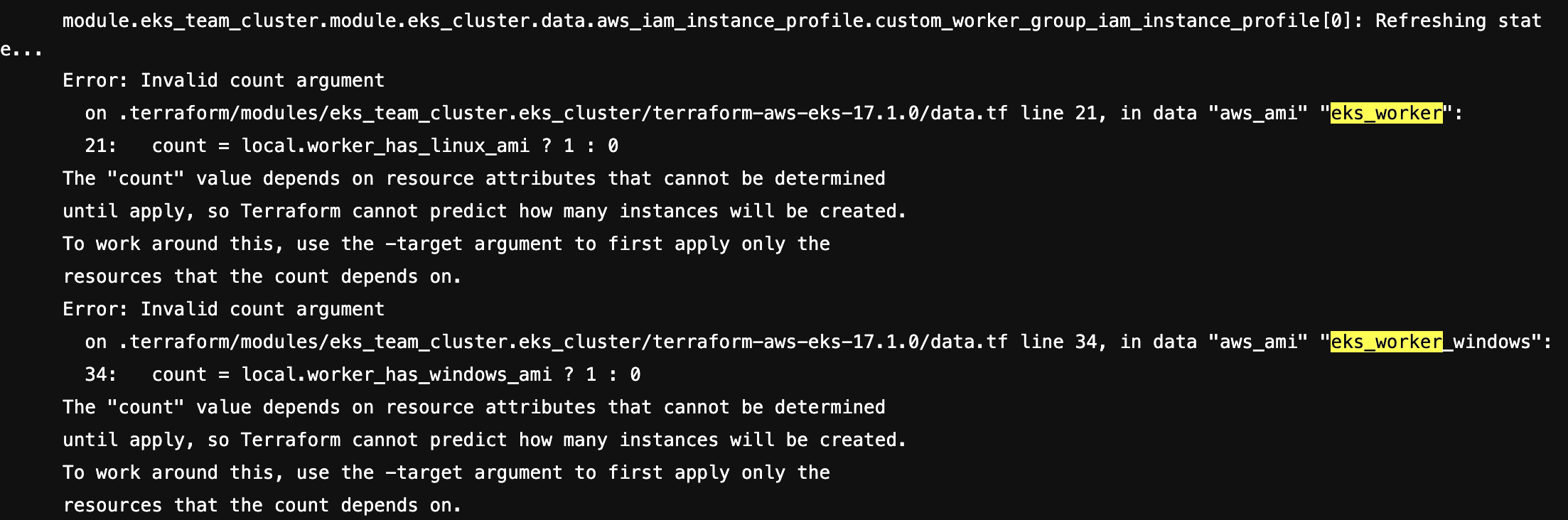 Terraform 0 13 7 Issue Error Invalid Count Argument On Terraform Modules Eks Team Cluster Eks