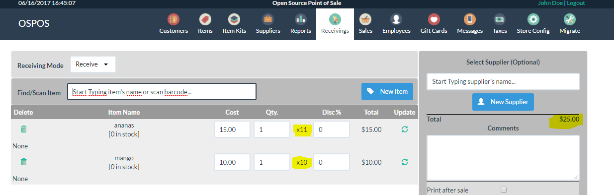 Receivings Module issue · Issue #1347 · opensourcepos/opensourcepos · GitHub