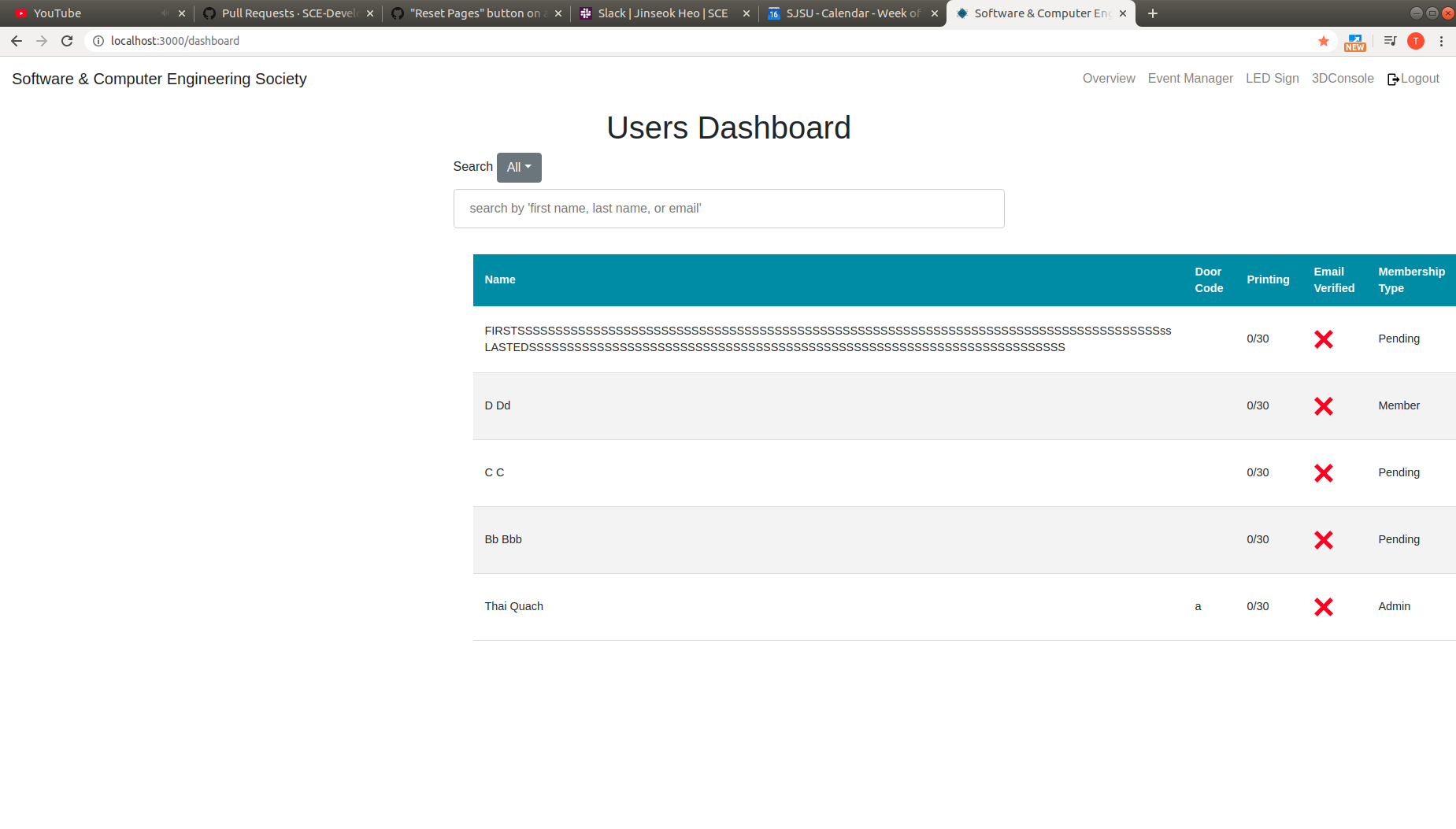 User Dashboard Name-limitation · Issue #301 · SCE-Development/Core-v4 · GitHub