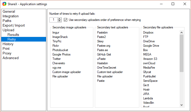 Can't change "Secondary Image Uploader" on Retry function · Issue #3023 · ShareX/ShareX · GitHub
