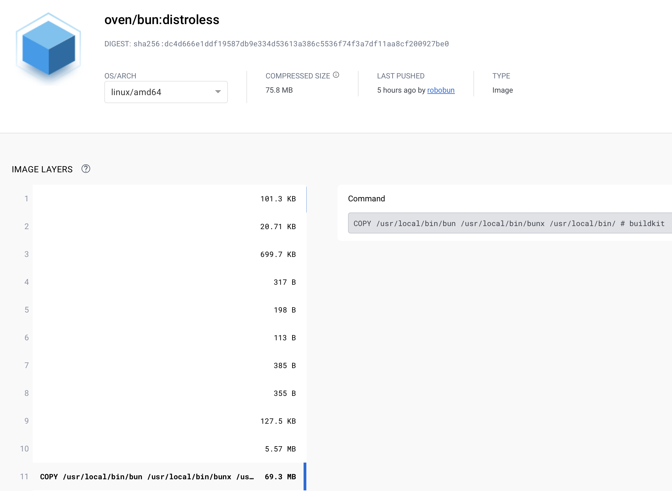 Docker image consists of two large identical layers for `bun` and `bunx` · Issue #5269 · oven-sh ...