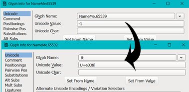 Adding Unicode Name to New Glyph, Changes All Empty Glyphs in Fontview to Display ? | U+ ...
