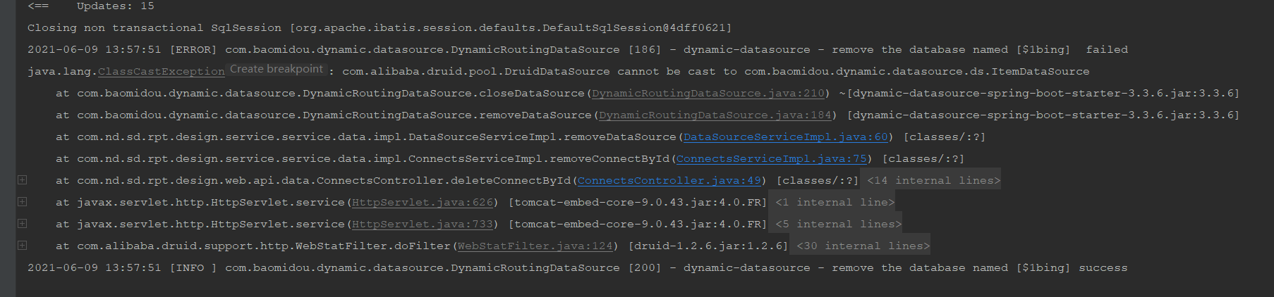 手动编码关闭druid连接池，强制转型报错 · Issue #380 · baomidou/dynamic-datasource · GitHub