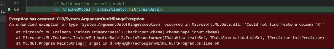 Error message 'Could not find feature column' in Fit() method · Issue #3781 · dotnet ...