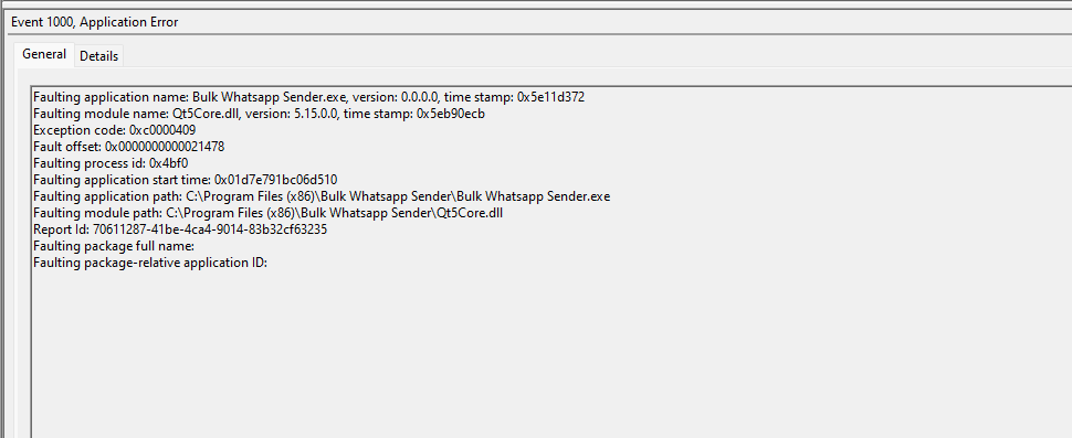 Faulting module name: Qt5Core.dll, version: 5.15.0.0, time stamp: 0x5eb90ecb · Issue #7 ...