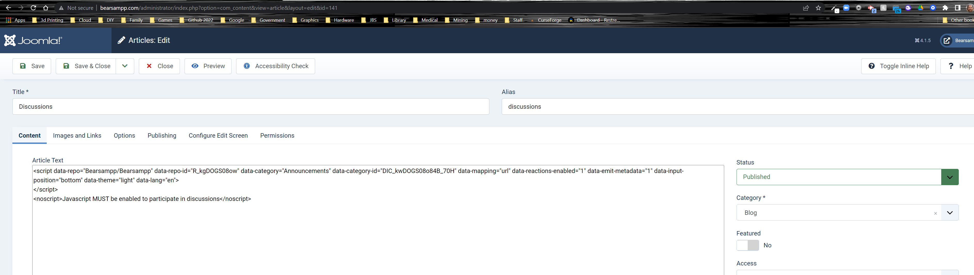 Issue with Joomla article · Issue #591 · giscus/giscus · GitHub