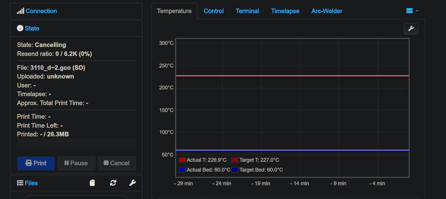 [BUG] After Filament Runout Sensor was triggered, gives `State: Cancelling` when it is still ...