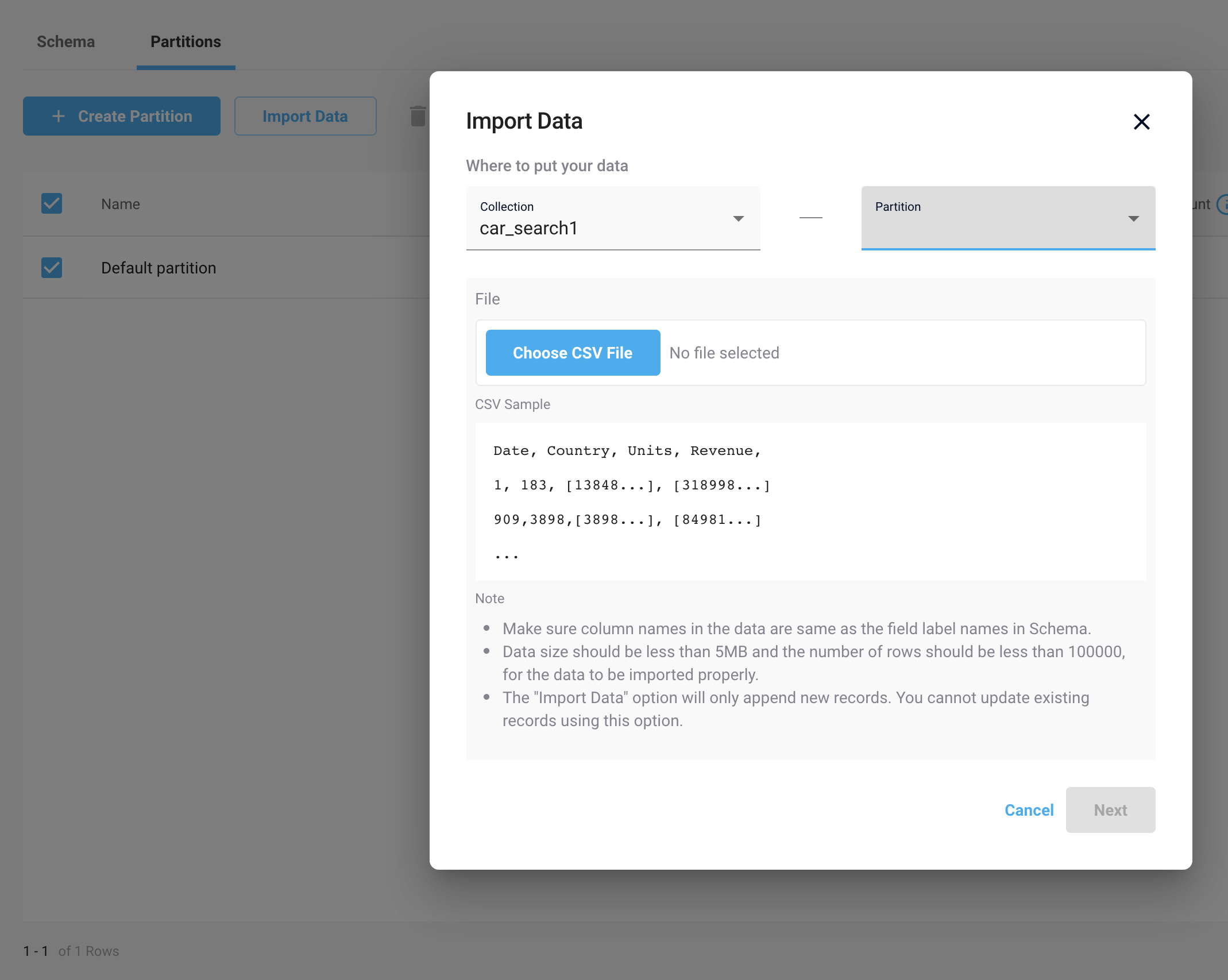 Defect: when importing data, the default partition is not set as ...