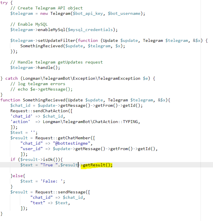$result->getStatus() not working · Issue #1173 · php-telegram-bot/core · GitHub