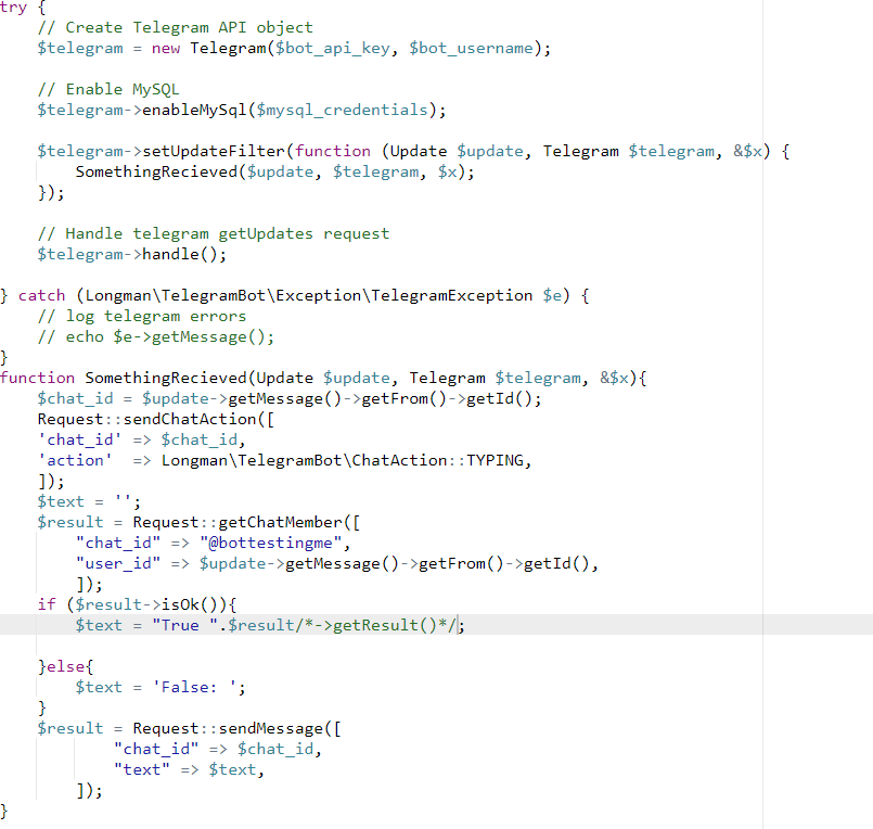 $result->getStatus() not working · Issue #1173 · php-telegram-bot/core · GitHub