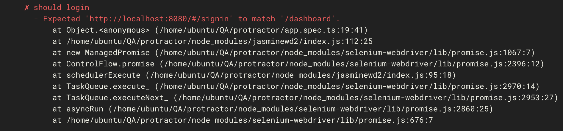 protractor work fine with resolving promises in my localhost but return an error in Circle CI ...