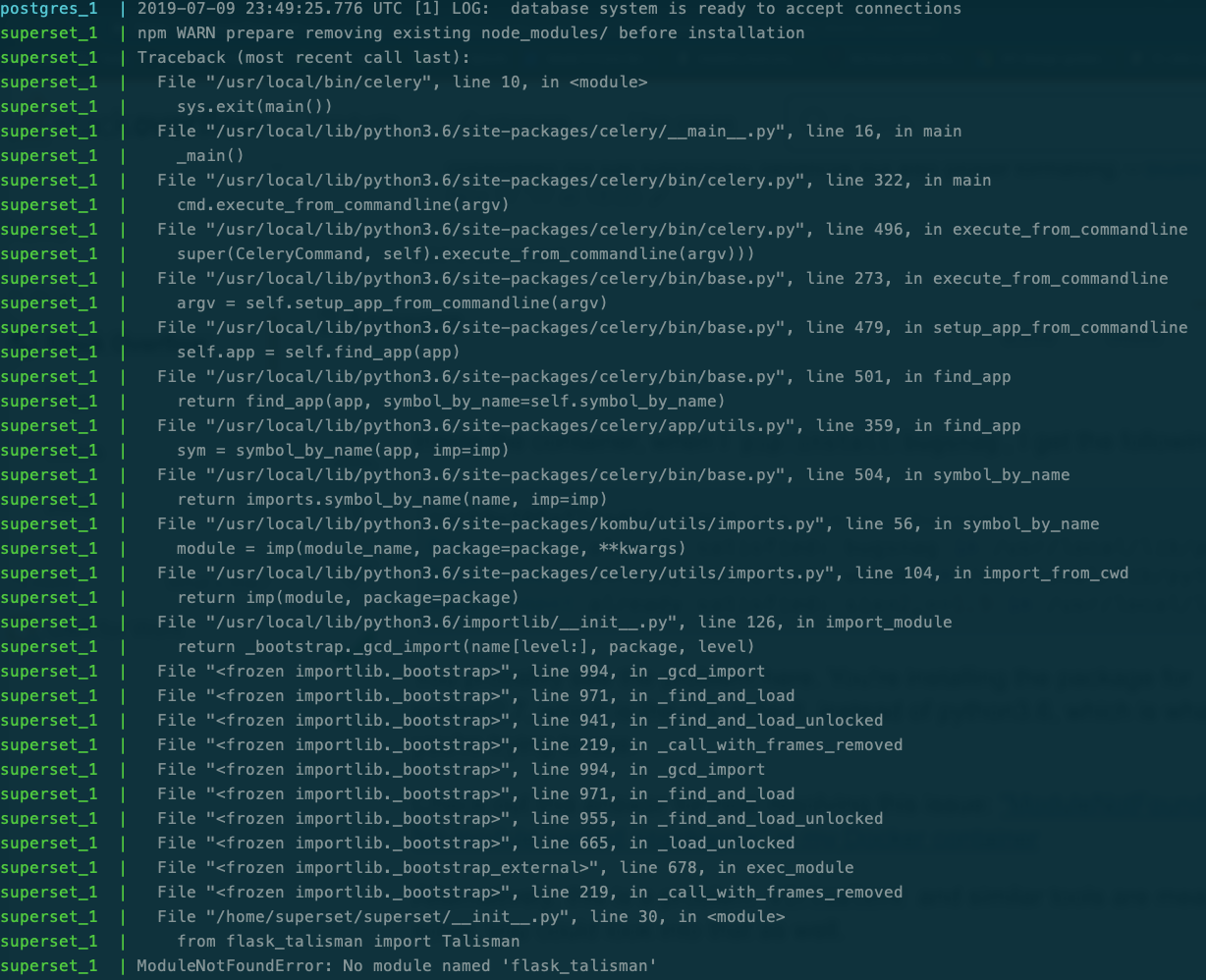 Docker compose up throw error · Issue #7842 · apache/superset · GitHub