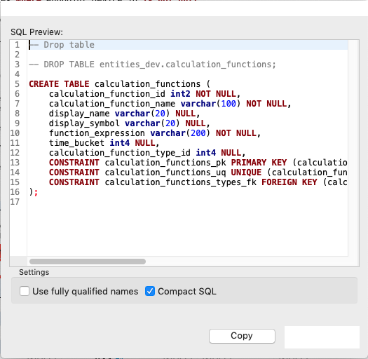DDL generation's "drop" statement contains schema name when "Use fully ...