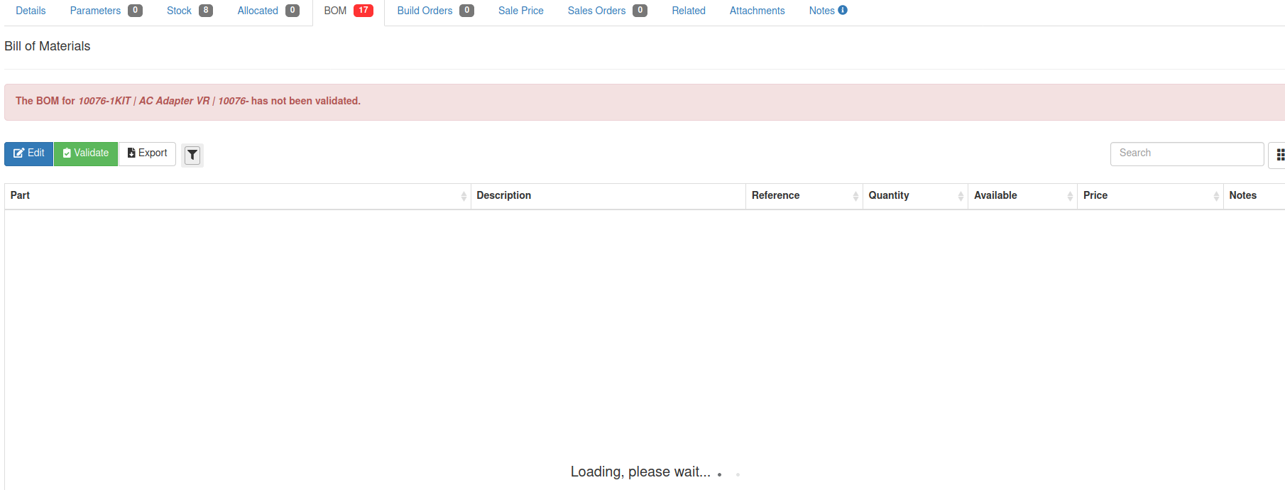 BOM Will Not Load · Issue #1190 · inventree/InvenTree · GitHub