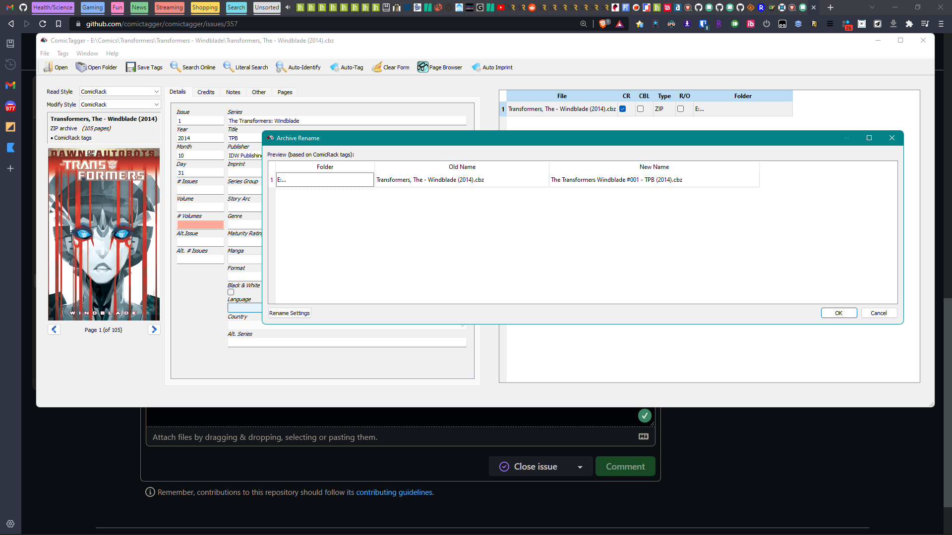 Renaming issue · Issue #357 · comictagger/comictagger · GitHub