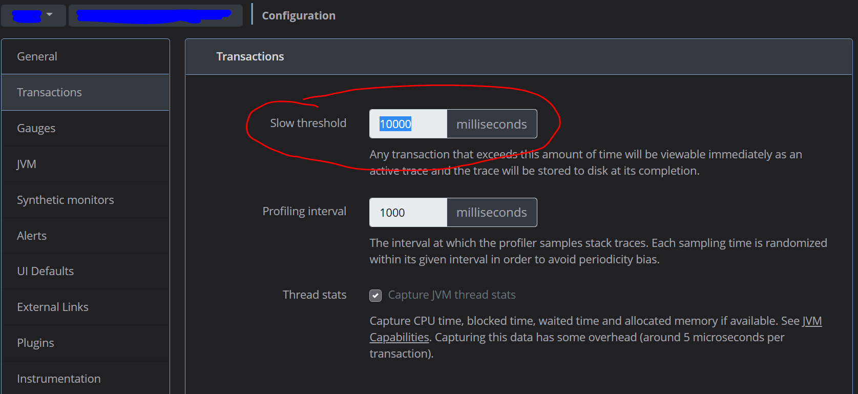 Is there an option to set slow threshold to a default value through glowroot config or cassandra ...