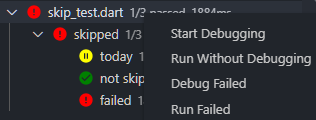 Support Debug/Run Failed menu item actions on group nodes · Issue #3060 · Dart-Code/Dart-Code ...