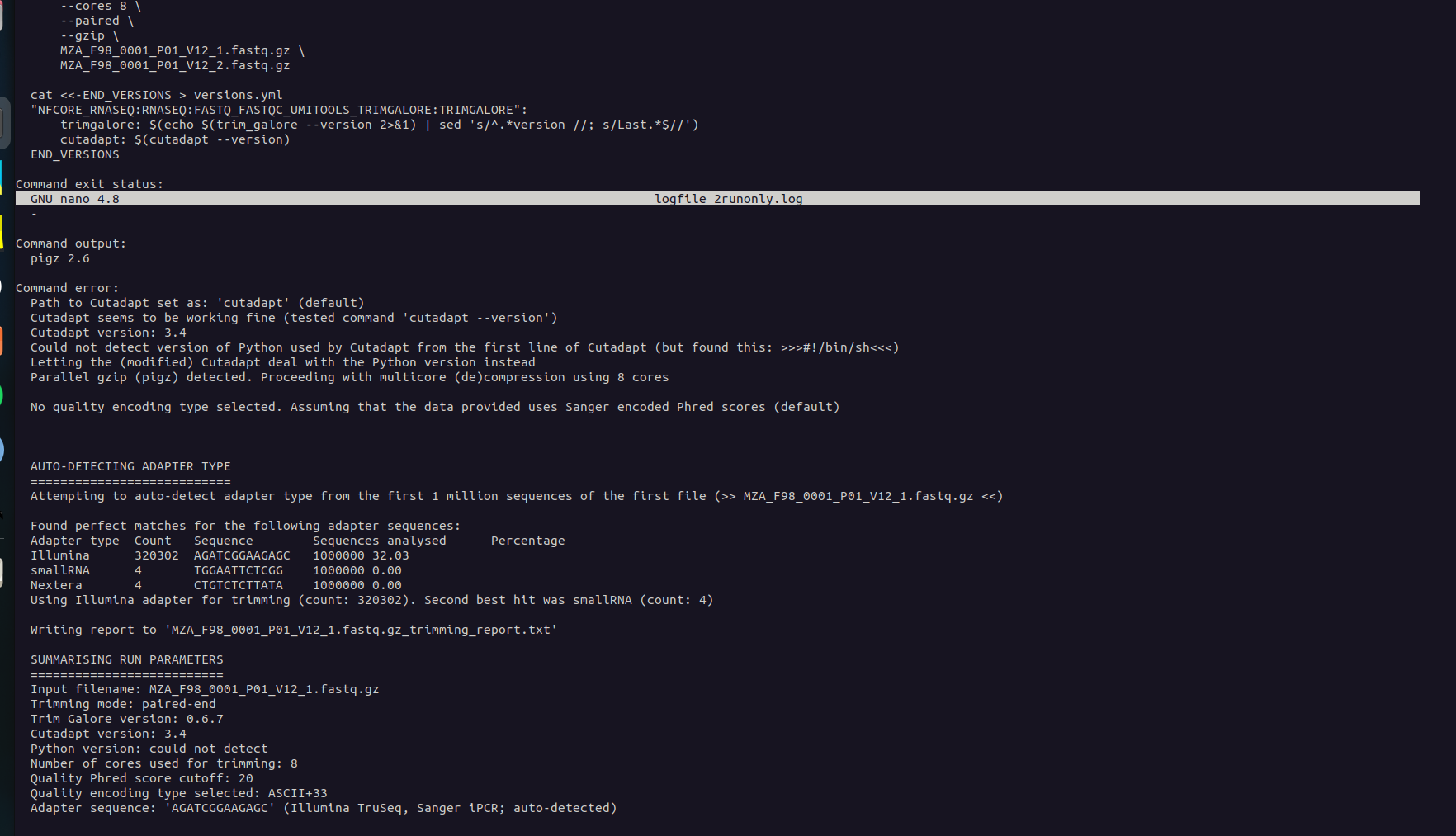 Process NFCORE_RNASEQ:RNASEQ:FASTQ_FASTQC_UMITOOLS_TRIMGALORE:TRIMGALORE doesn't run · Issue ...