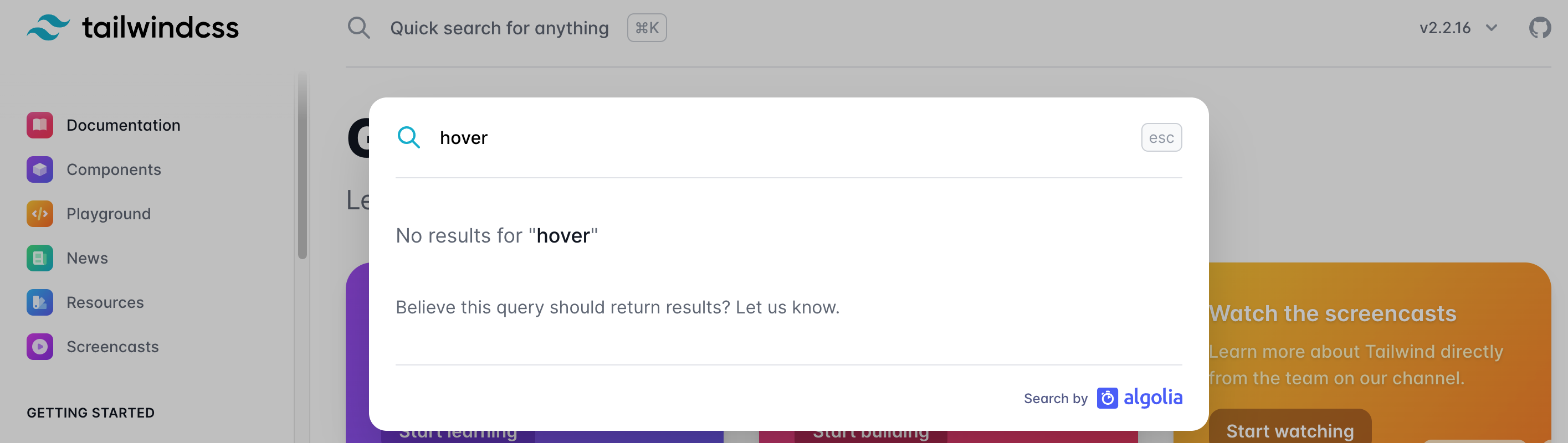 v2 Algolia search not working · Issue #1014 · tailwindlabs/tailwindcss.com · GitHub