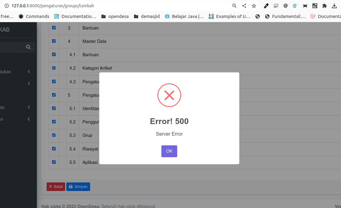 Terjadi error ketika menambah group baru · Issue #281 · OpenSID/OpenKab · GitHub