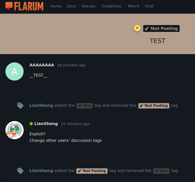 We can change other users’ discussion tags. · Issue #2355 · flarum/framework · GitHub