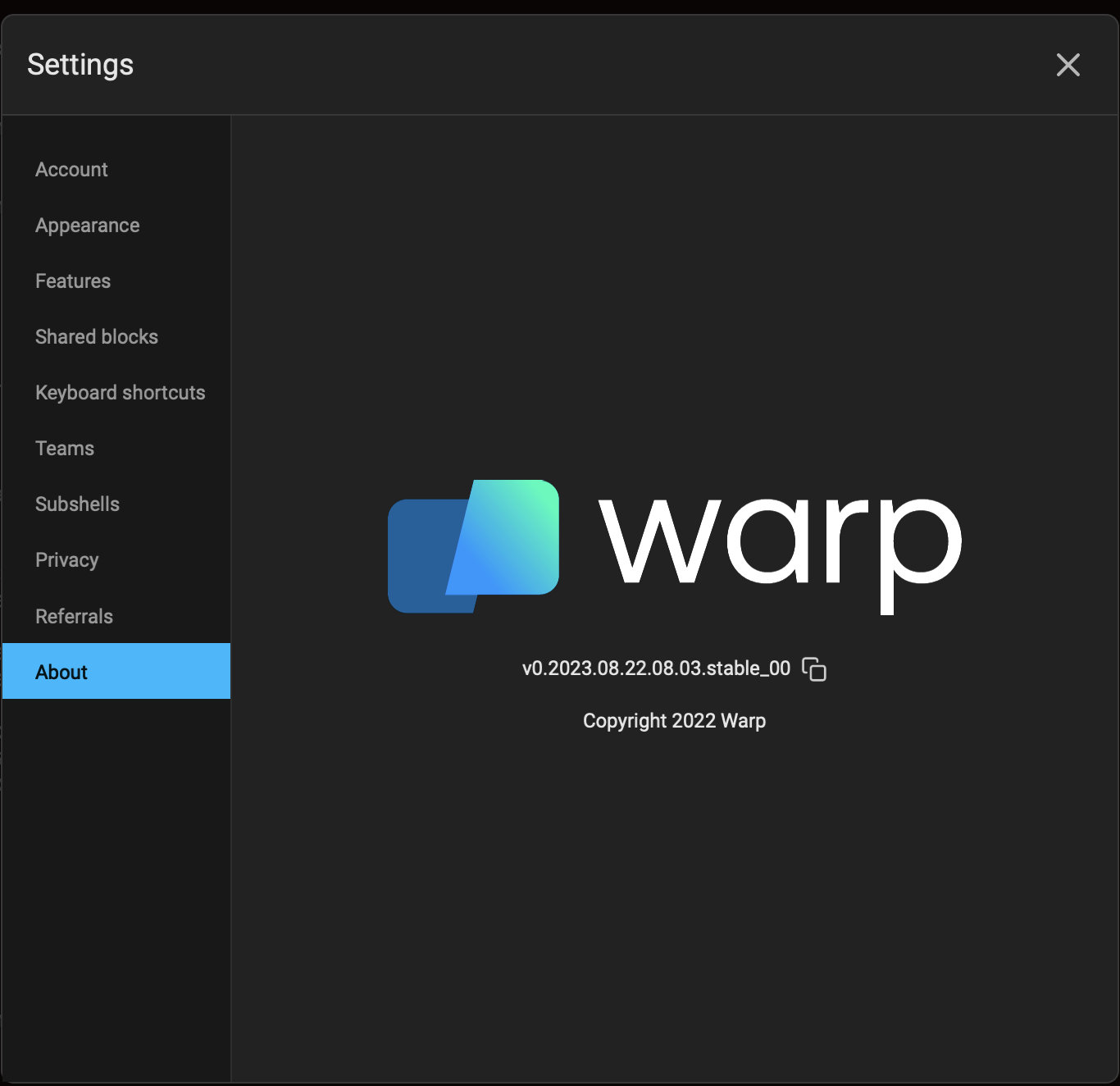 settings>about> copyright text is 2022 · Issue #3608 · warpdotdev/Warp · GitHub