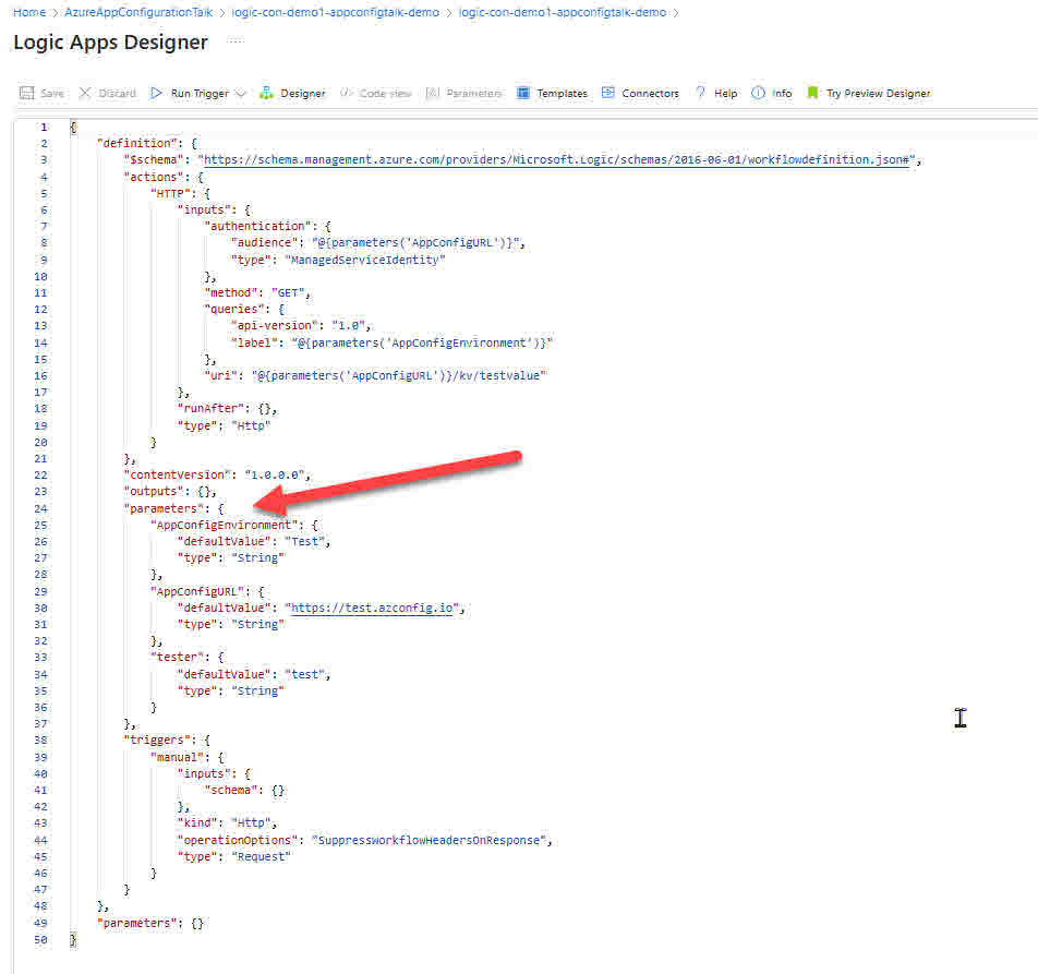 Parameter Node Not Created Inside Workflow Code · Issue 2585 · Azurelogicappsux · Github