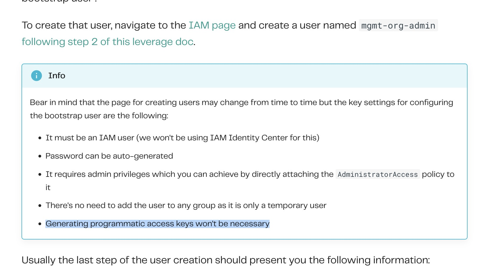 Fix | Documentation fix needed under the "Try Leverage" Create a bootstrap user · Issue #186 ...