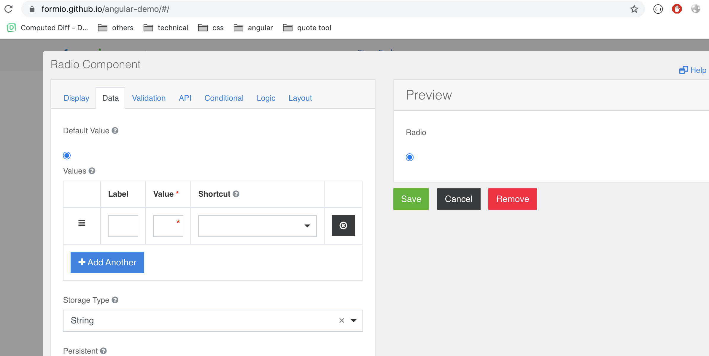 [question] Radio Button Api Support For Data · Issue 756 · Formio Angular · Github