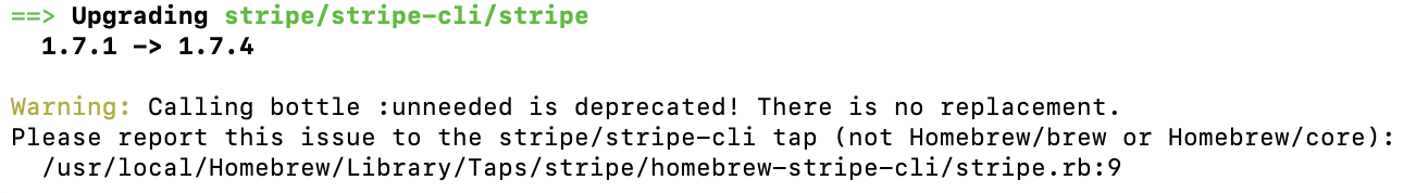 Calling bottle :unneeded is deprecated! There is no replacement. · Issue #768 · stripe/stripe ...