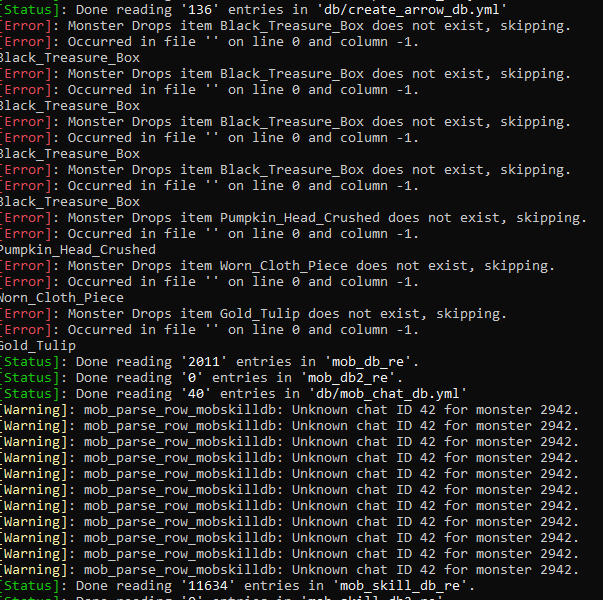 Use SQL item_db, mob_db and mob_skill_db for the map server Warnings and errors · Issue #6202 ...