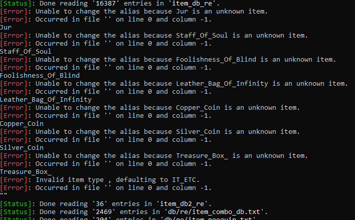 Use SQL item_db, mob_db and mob_skill_db for the map server Warnings and errors · Issue #6202 ...