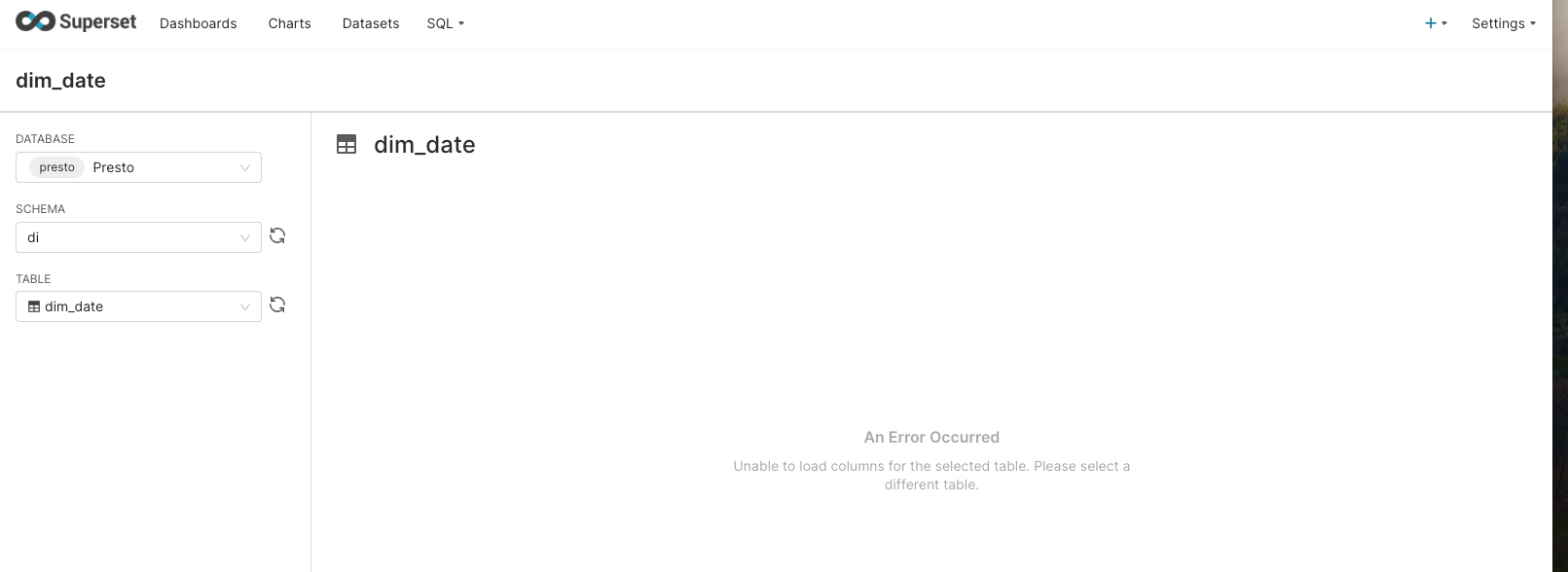Failure on creation of a new Presto dataset due to failure to load ...