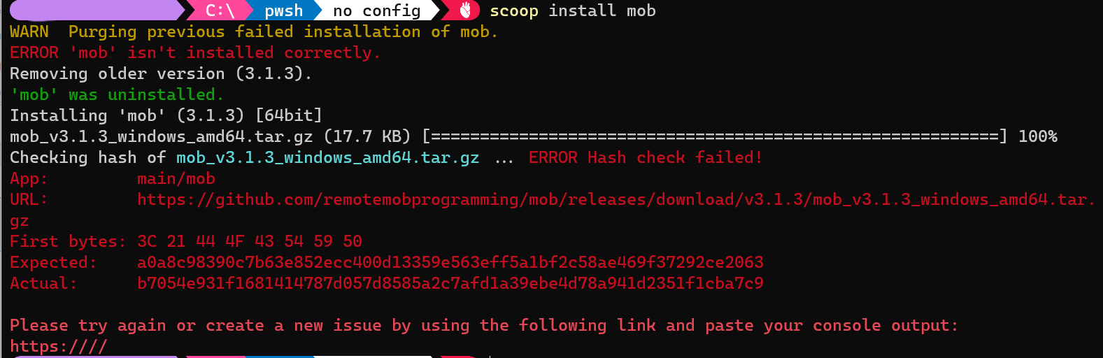 Possible issue with mob_v3.1.3_windows_amd64.tar.gz - checksum does not match, corporate tools ...