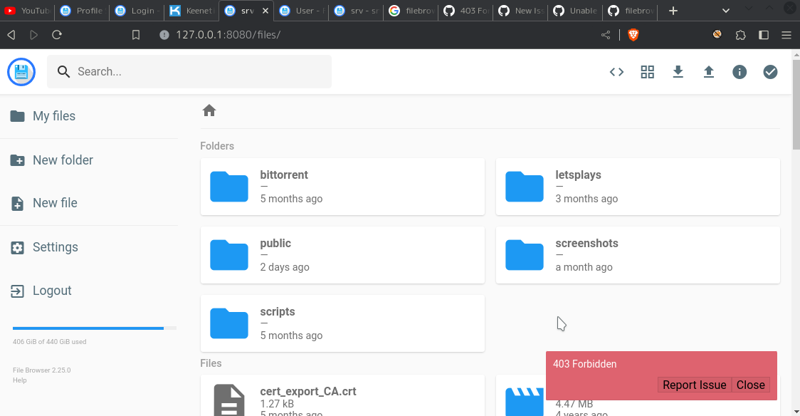 403 when uploading files · Issue #2785 · filebrowser/filebrowser · GitHub