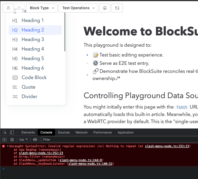 Slash Menu Will Throw Error If Input Forms An Invalid Regex · Issue 1581 · Toeverything