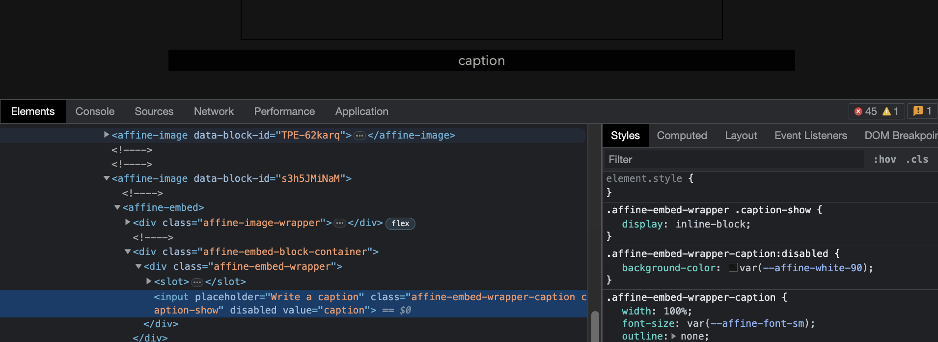 Incorrect Caption Style · Issue 2388 · Toeverything Blocksuite · Github