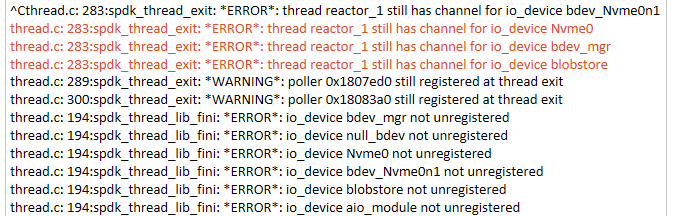 [nvmf tgt] running nvmf with nvme SSD will print "thread reactor_1 still has channel for io ...