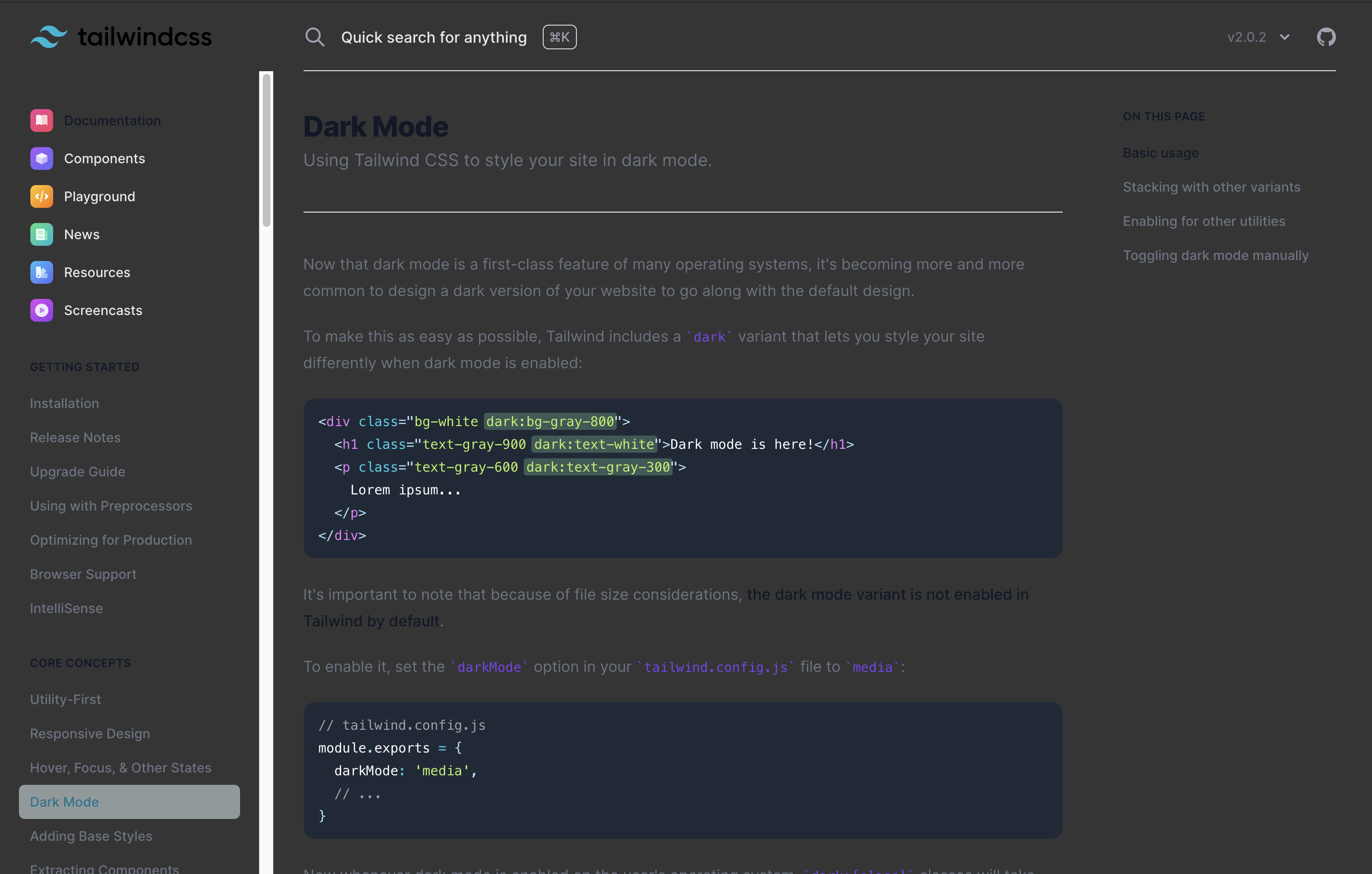 Please Add Dark Mode In Documentation Page · Tailwindlabs Tailwindcss · Discussion 3265 · Github