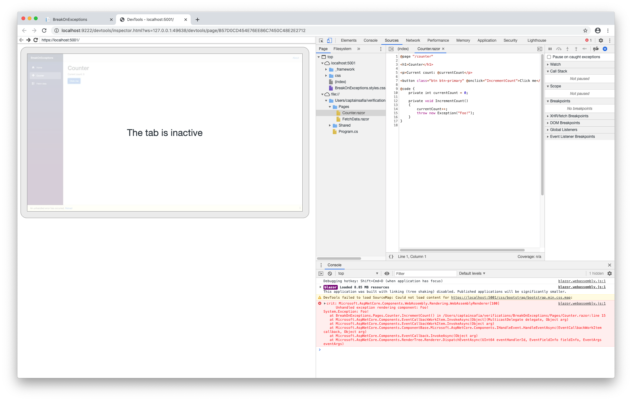 Break on exceptions behaves inconsistently on Blazor WASM apps · Issue #42326 · dotnet/runtime ...